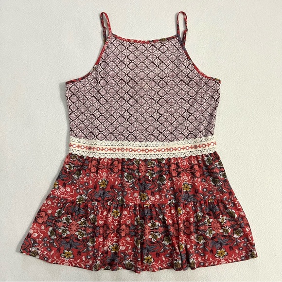 Altar'd State | Tops | Altard State Boho Red Floral Print Linen Split ...